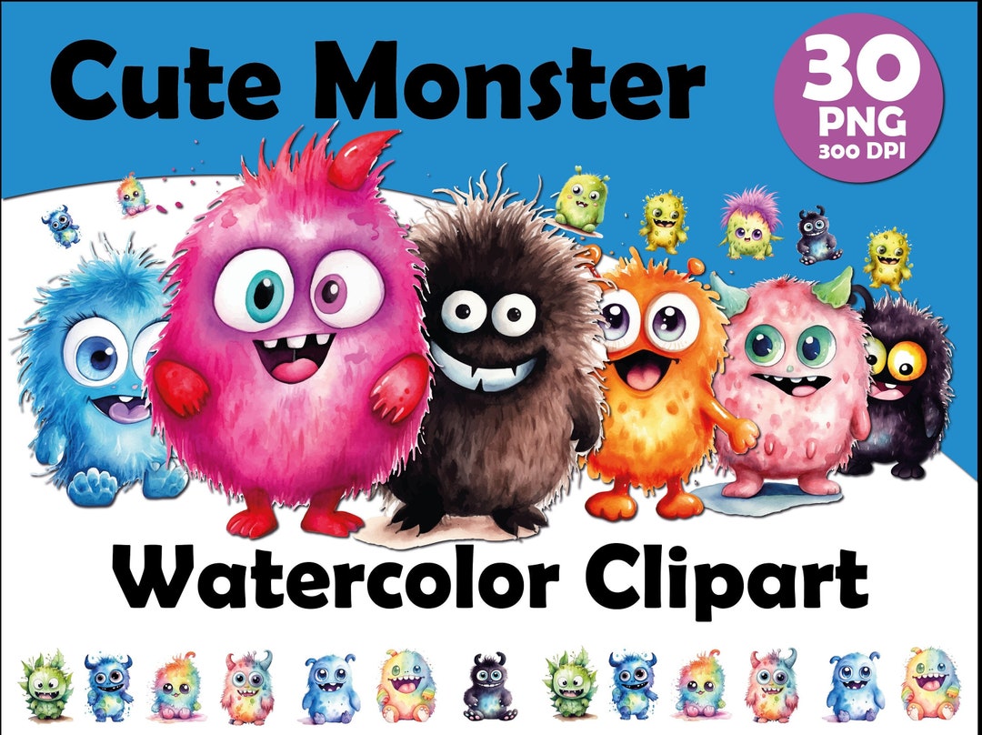 Cute Monster Watercolor Sublimation Design: Digital Download Clipart ...