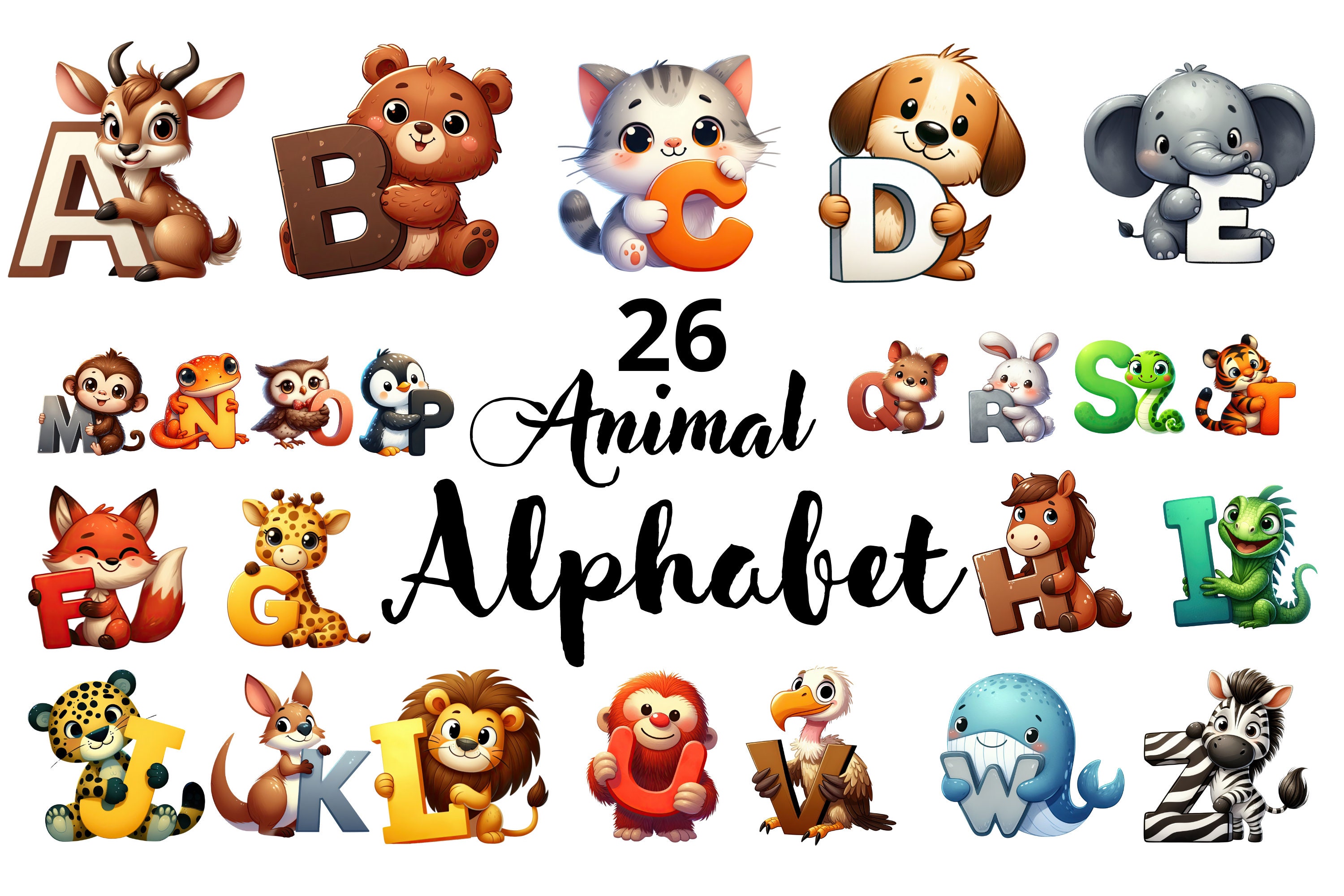 Animal Alphabet Sublimation Set - Abcs With Animals, Kids Learning ...