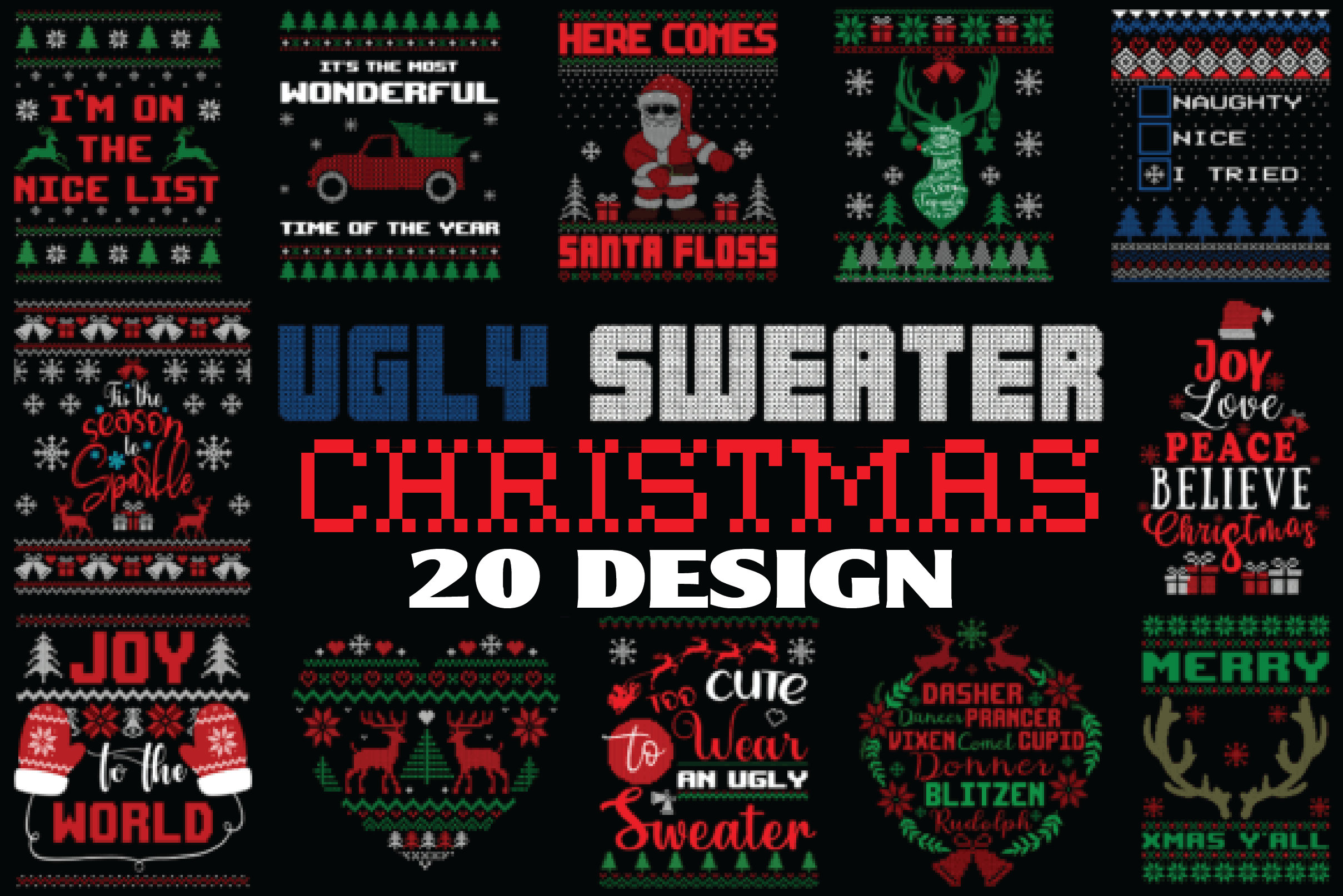 Ugly Christmas Sweater PNG Bundle, Tacky Christmas Jumper PNG Bundle ...