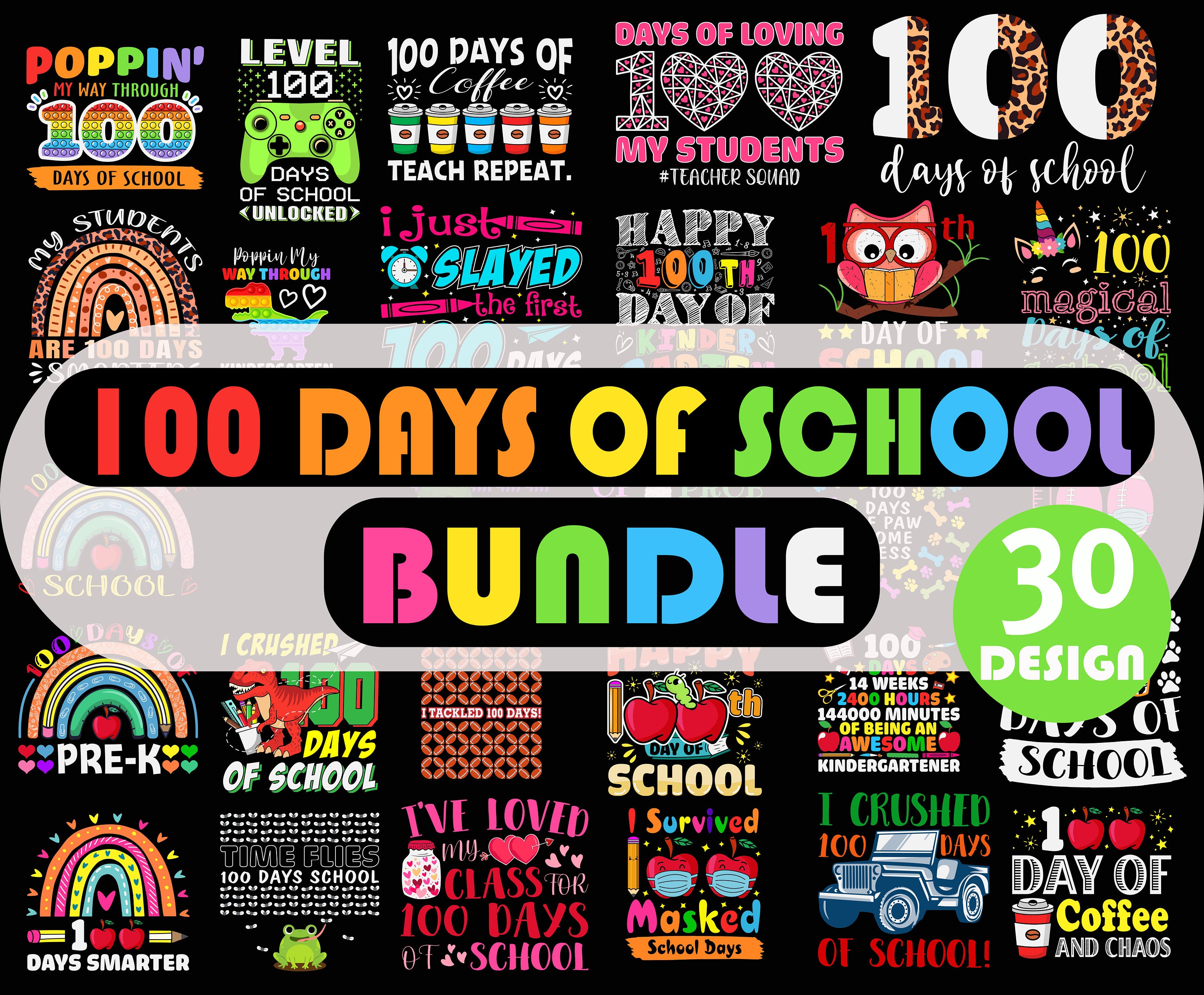 100 Days of School Svg Bundle 100th Day of School 100th Day | Etsy