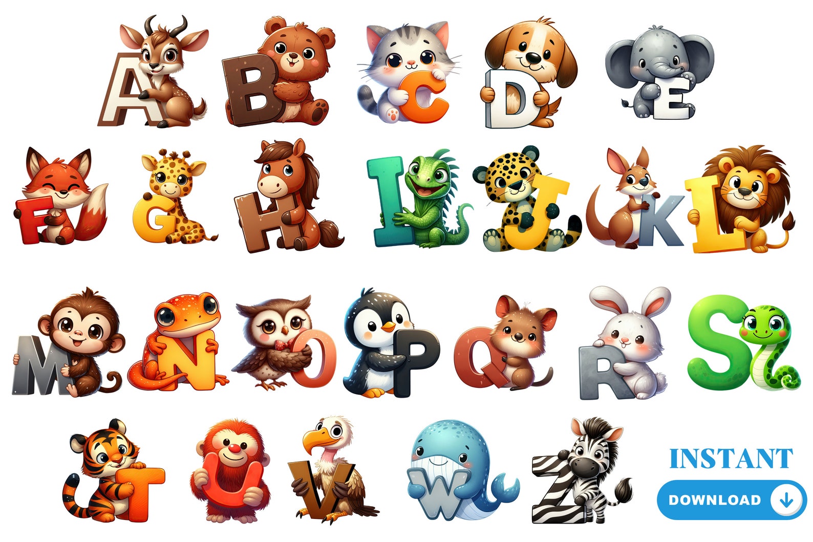 Animal Alphabet Sublimation Set - Abcs With Animals, Kids Learning ...