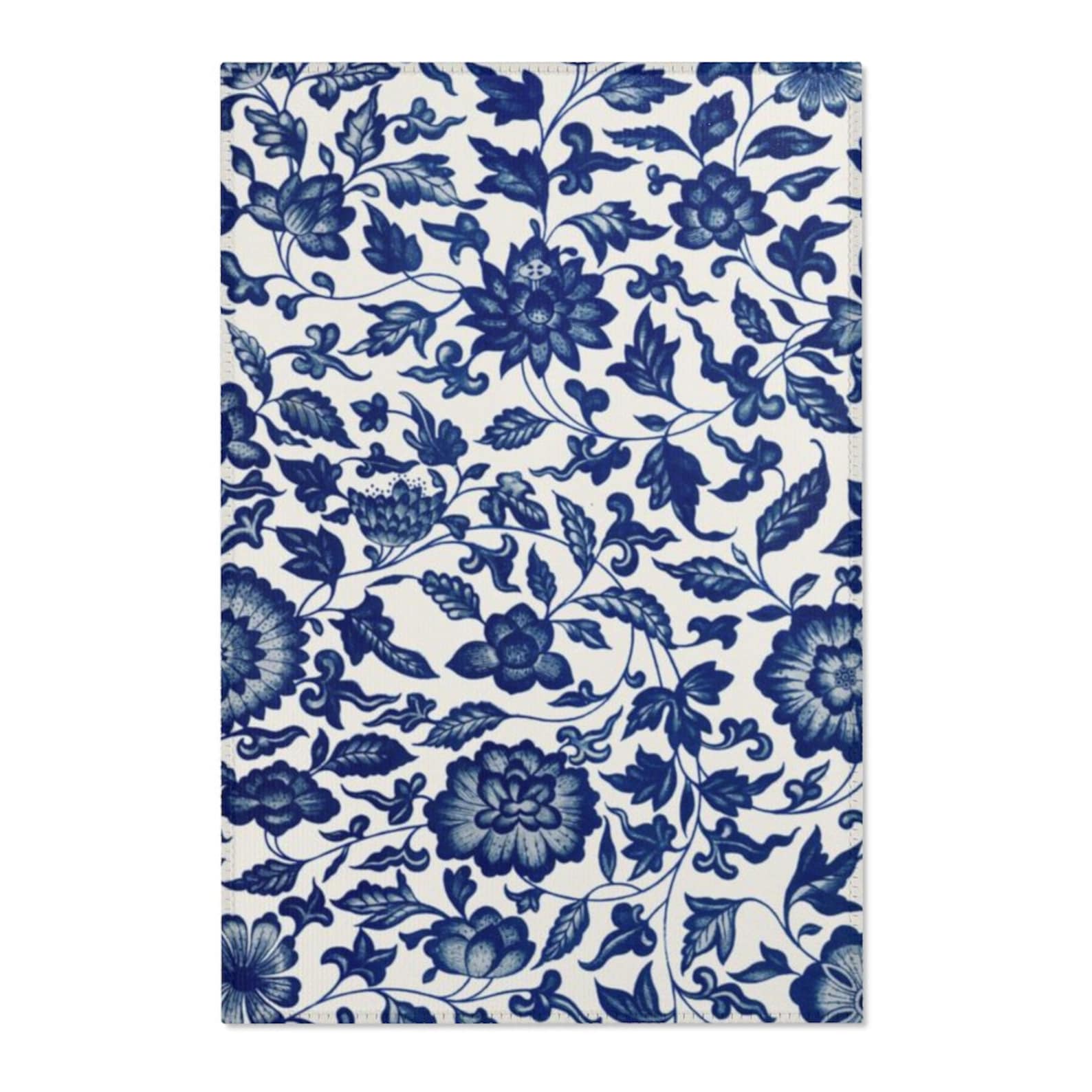 Navy Blue and White Floral Toile Print Decorative Rug | Etsy