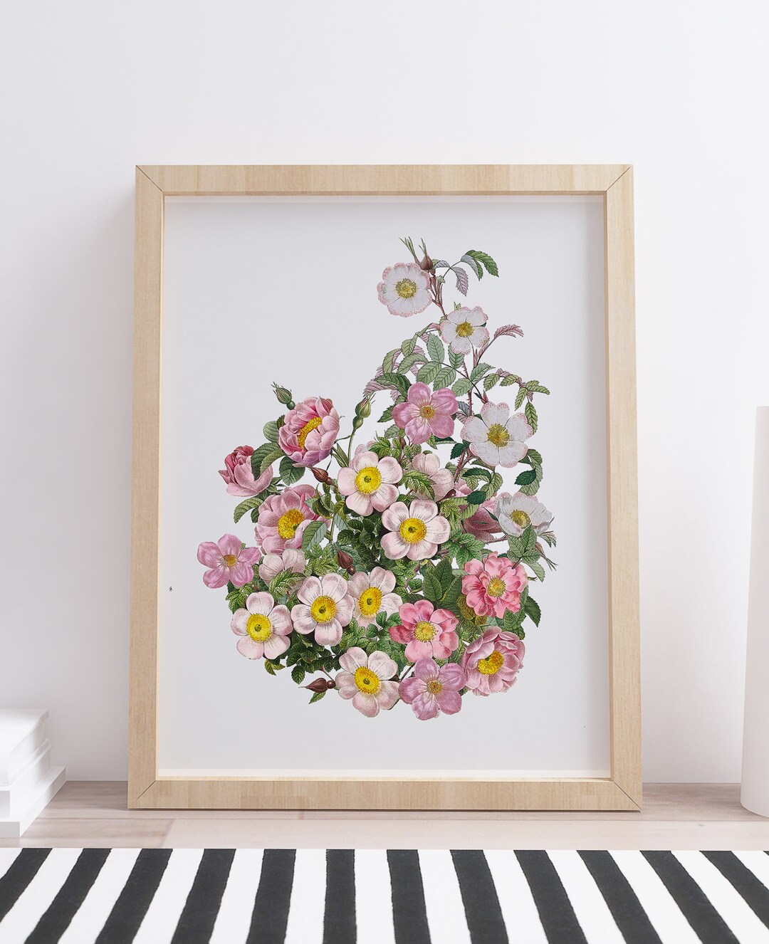Blush Pink Roses Poster, Vintage Botanical Print Wall Art, Garden Roses ...