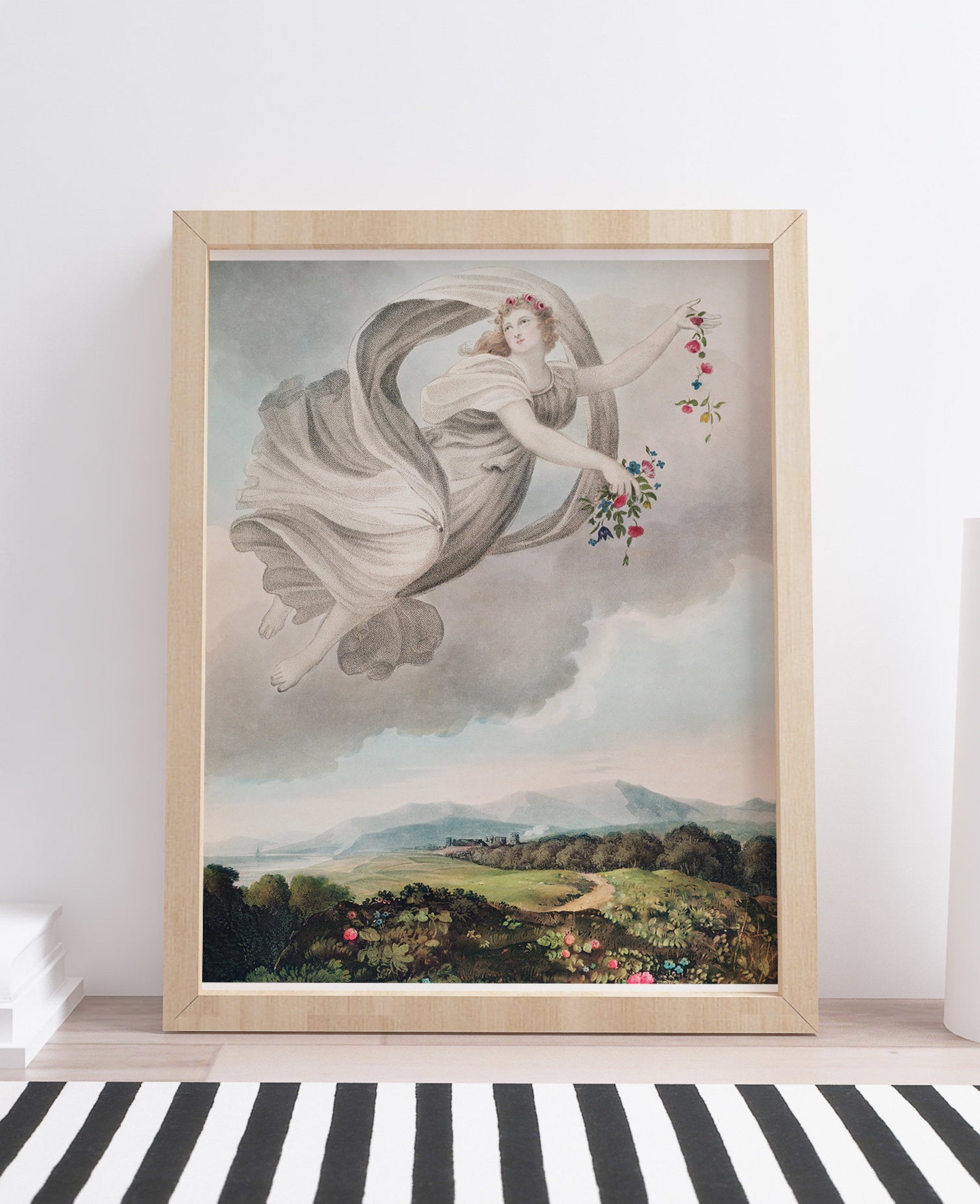 Angelcore Room Decor Angel and Flowers Art Print Antique | Etsy