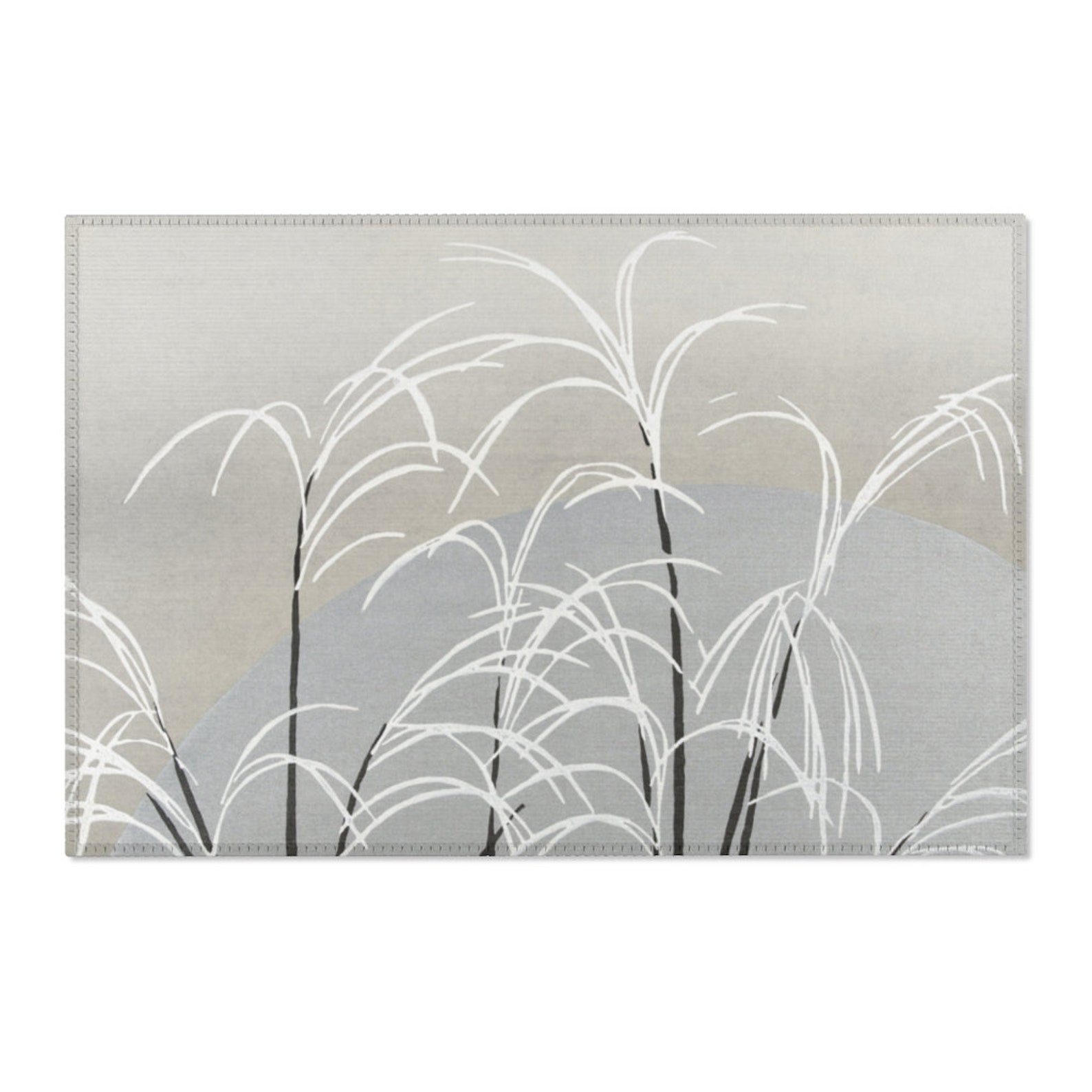 Minimalist Grey Nature Scene Rug, Grey and White Wild Grasses Print ...