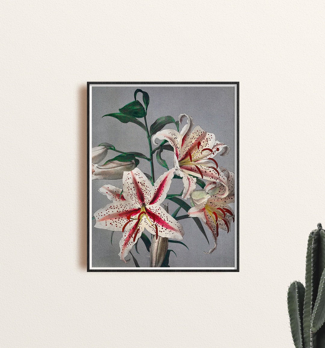 Stargazer Lily Print Poster, Antique Japanese Floral Wall Art, Japandi ...