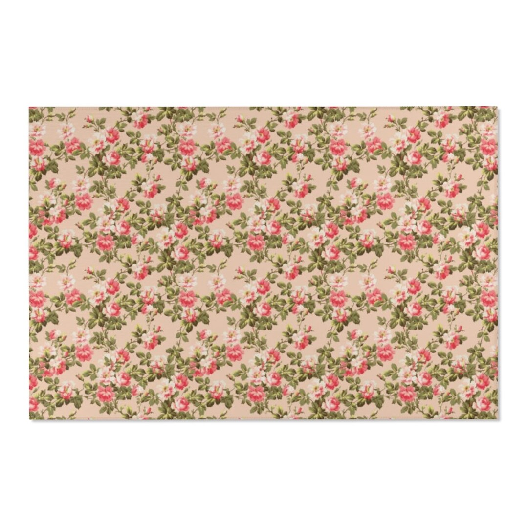 Shabby Chic Pink Roses Print Area Rug, Antique Pink Roses Print ...