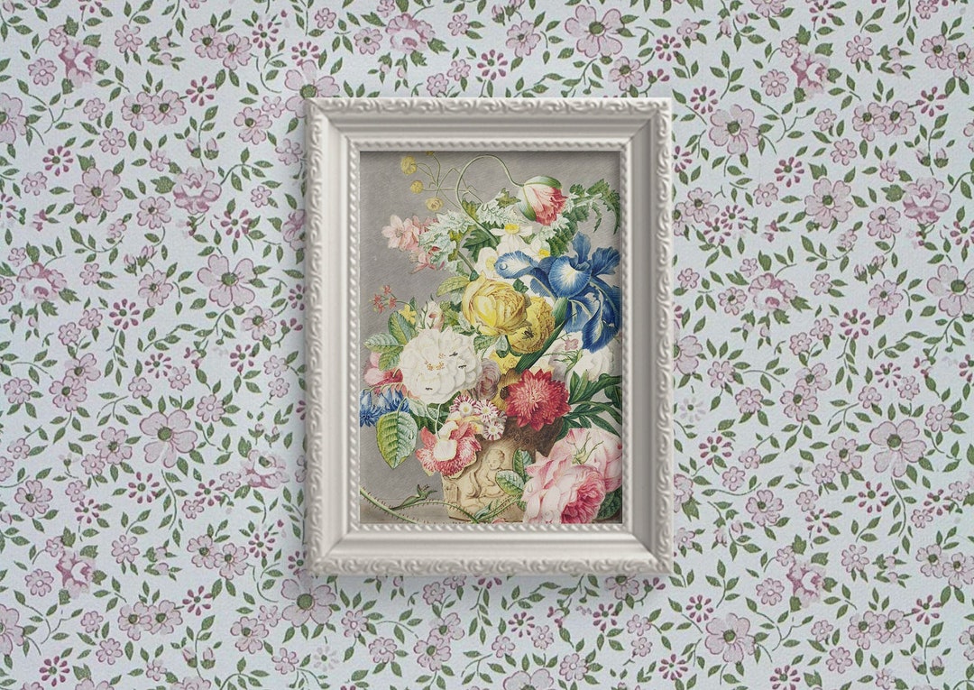Rococo Pastel Flowers Art Print, Antique Watercolor Floral Decor ...