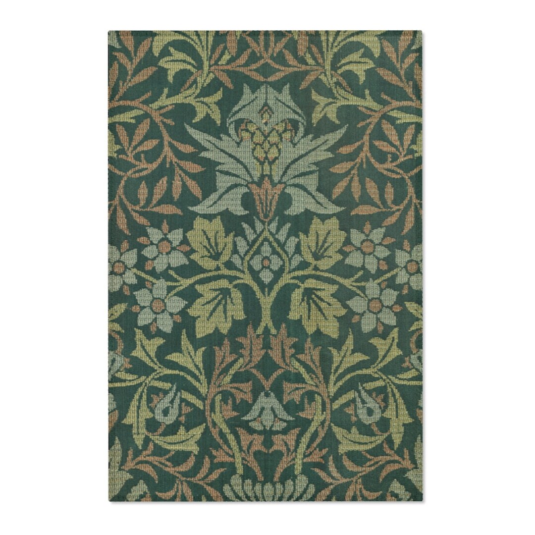 Hunter Green Floral Pattern Area Rug, William Morris Botanical Arts ...