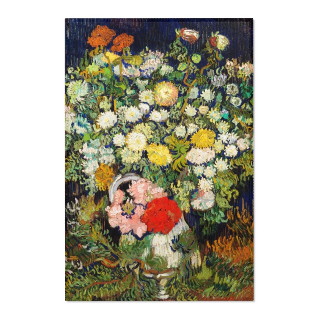 24x36 Van Gogh Floral Painting Area Rug, Impressionist Floral Still ...