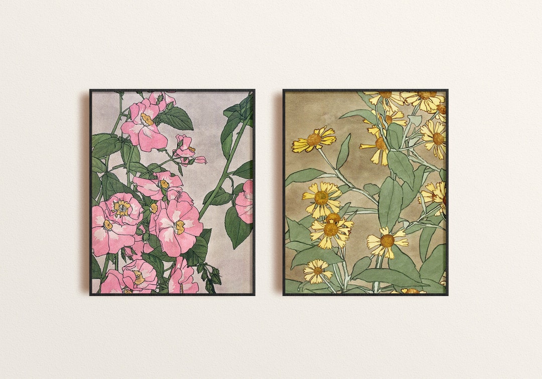 Set of TWO Rustic Vintage Floral Print Posters - Etsy