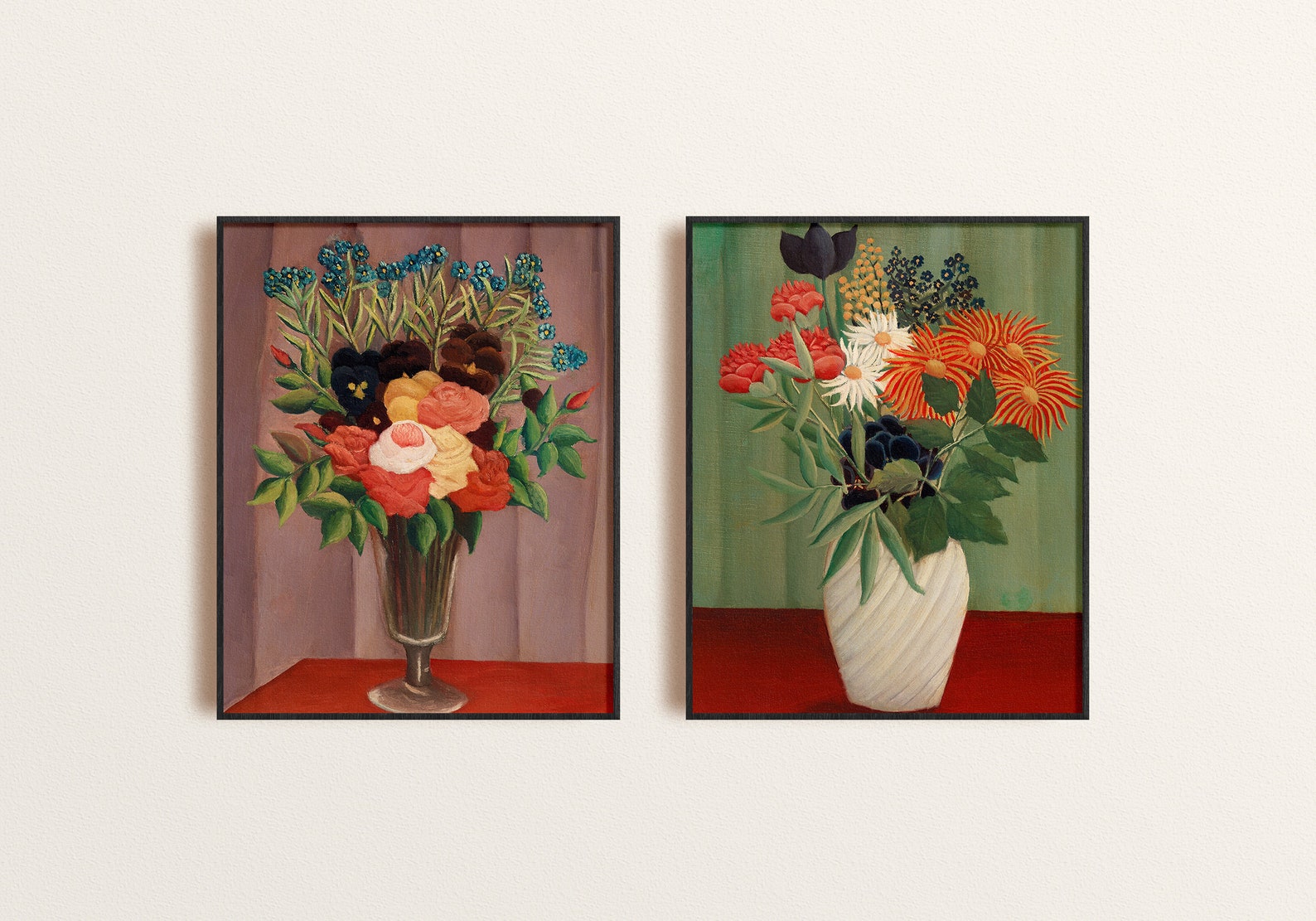 Pair of Henri Rousseau's Flowers in Vase Painting Set of | Etsy