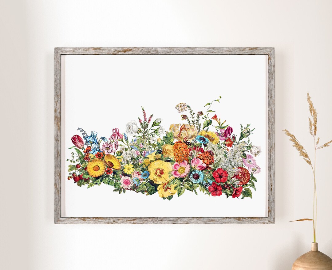 Wildflower Collage Poster, Landscape Florals Vintage Art Print ...