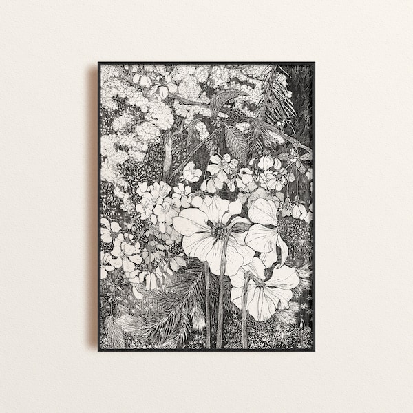 Black and White Floral Poster - Etsy