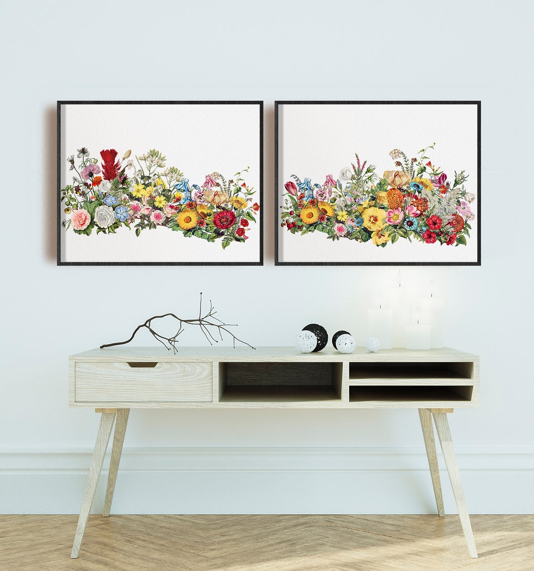 Set of TWO Victorian Era Floral Collage Wall Decor, Matching Posters ...