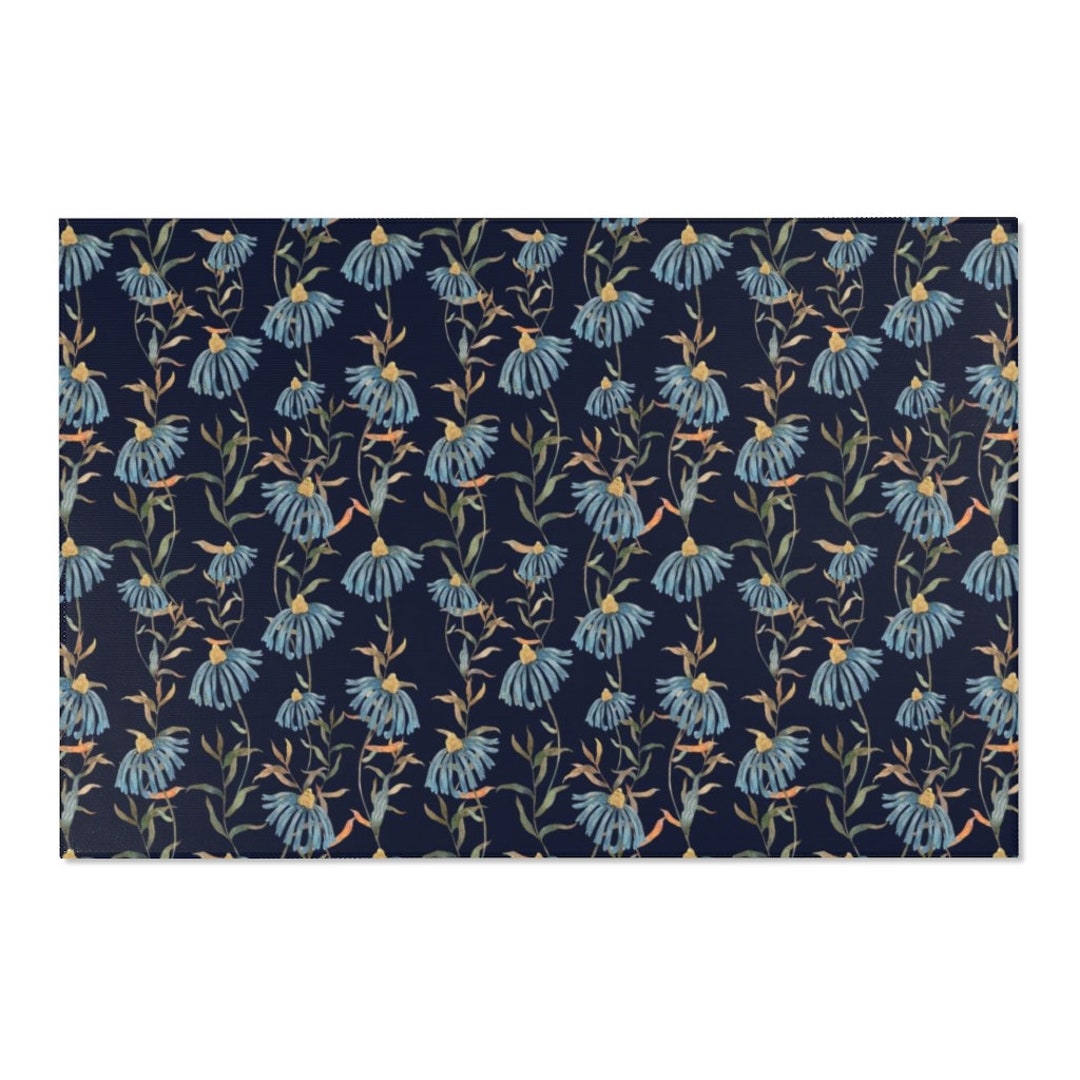 Blue Florals Print Decorative Rug, Modern Country Style Floral Print ...