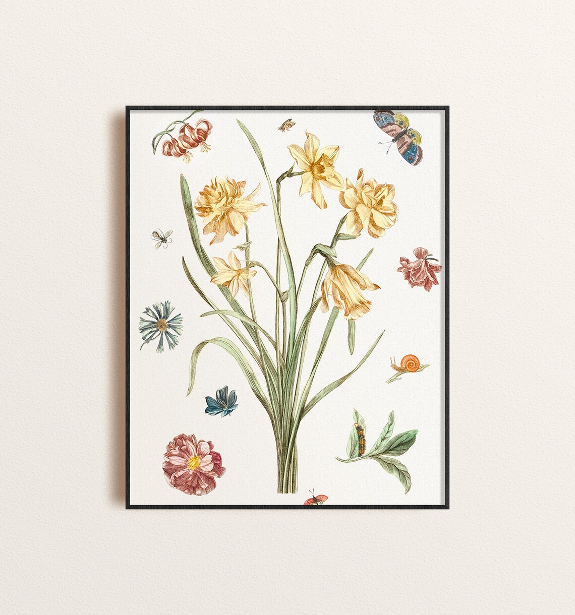 Daffodil Insects and Flowers Collage Art Print | Etsy