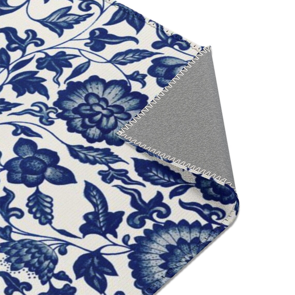 Navy Blue and White Floral Toile Print Decorative Rug | Etsy