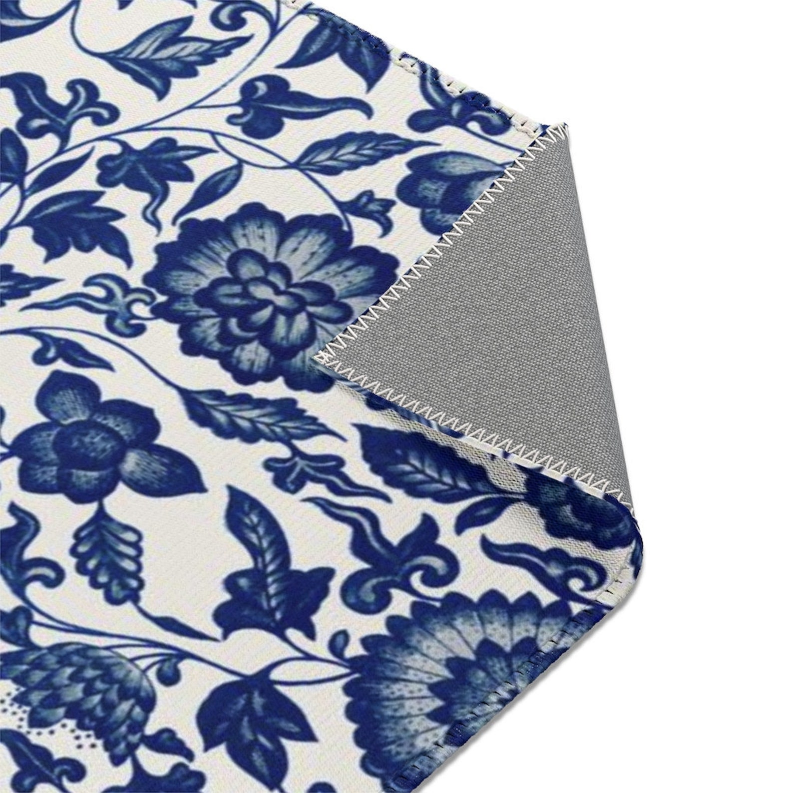 Navy Blue and White Floral Toile Print Decorative Rug - Etsy