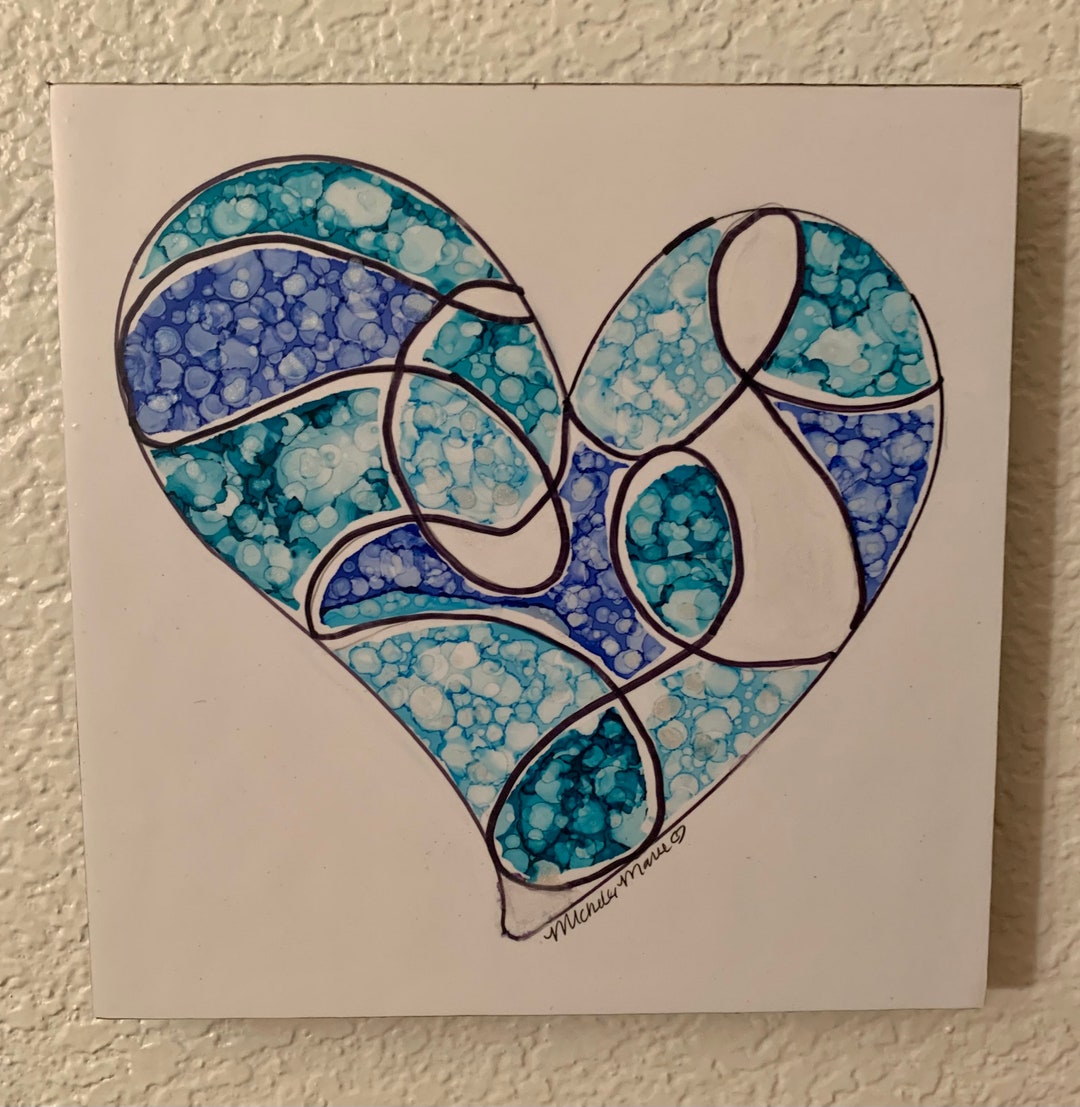 Original Blues Alcohol Ink Heart - Etsy