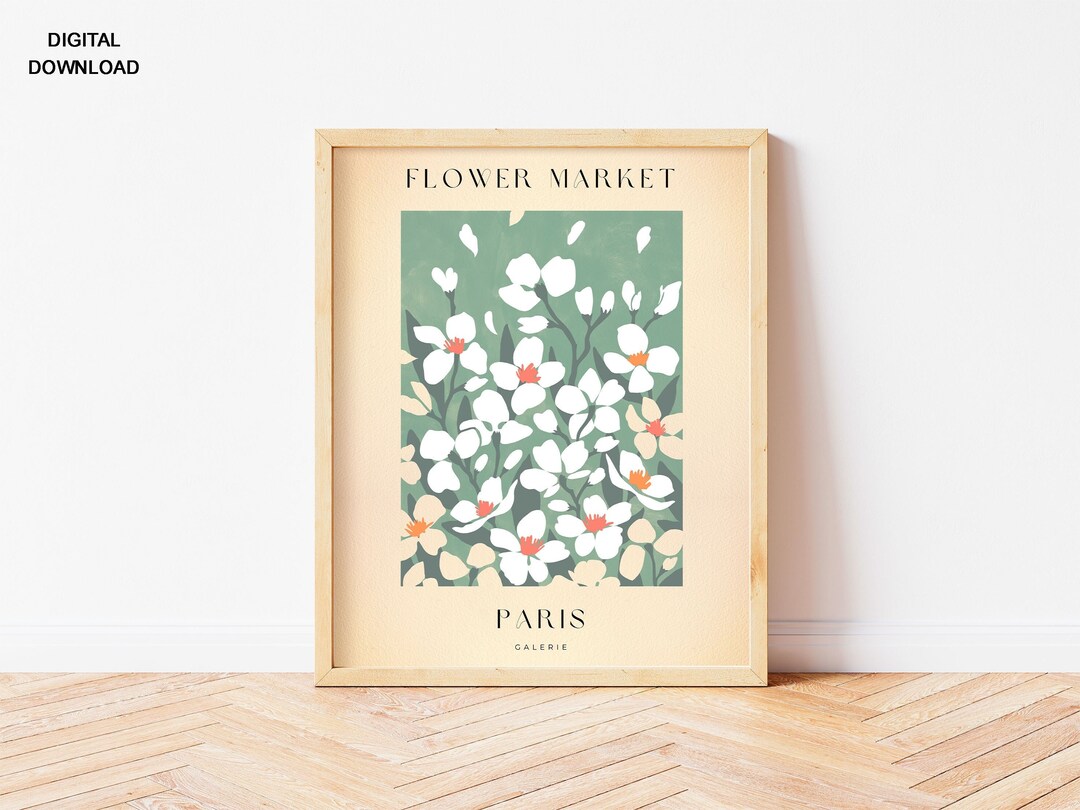 Sage Green Flower Market PRINTABLE Wall Art White Flowers Boho Art ...