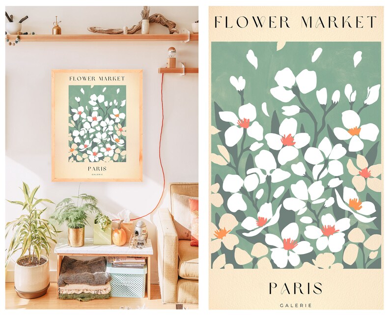 Sage Green Flower Market PRINTABLE Wall Art White Flowers Boho Art ...