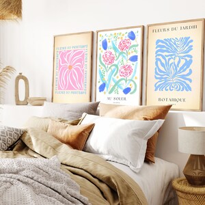 Colorful Gallery Wall Set of 6 Pink Blue Flower Prints. Eclectic ...