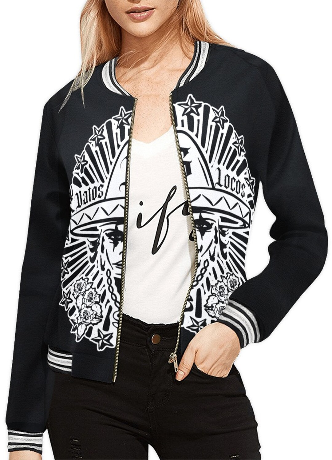 Women's Bomber Jacket La Catrina Chicano Cholo Calavera Sugar Skull Día ...