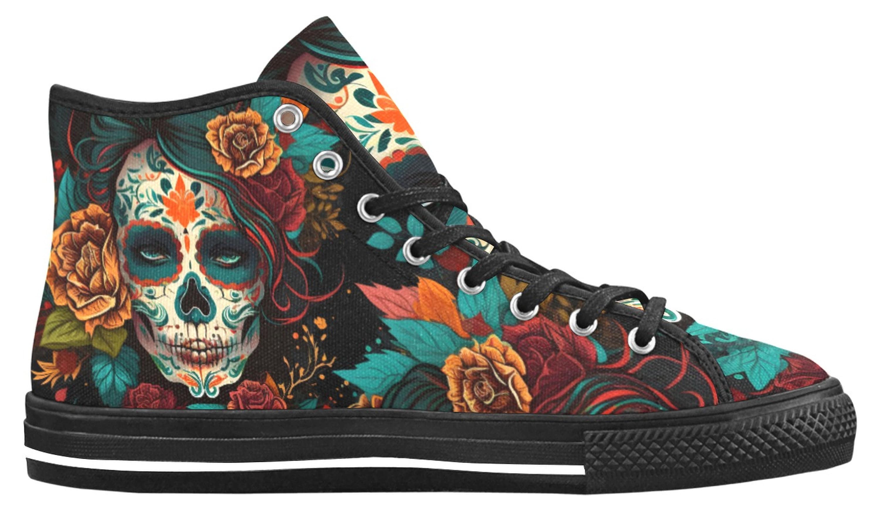 Vancouver High Top Canvas Women's Shoes La Catrina Sugar Skull Chicano ...