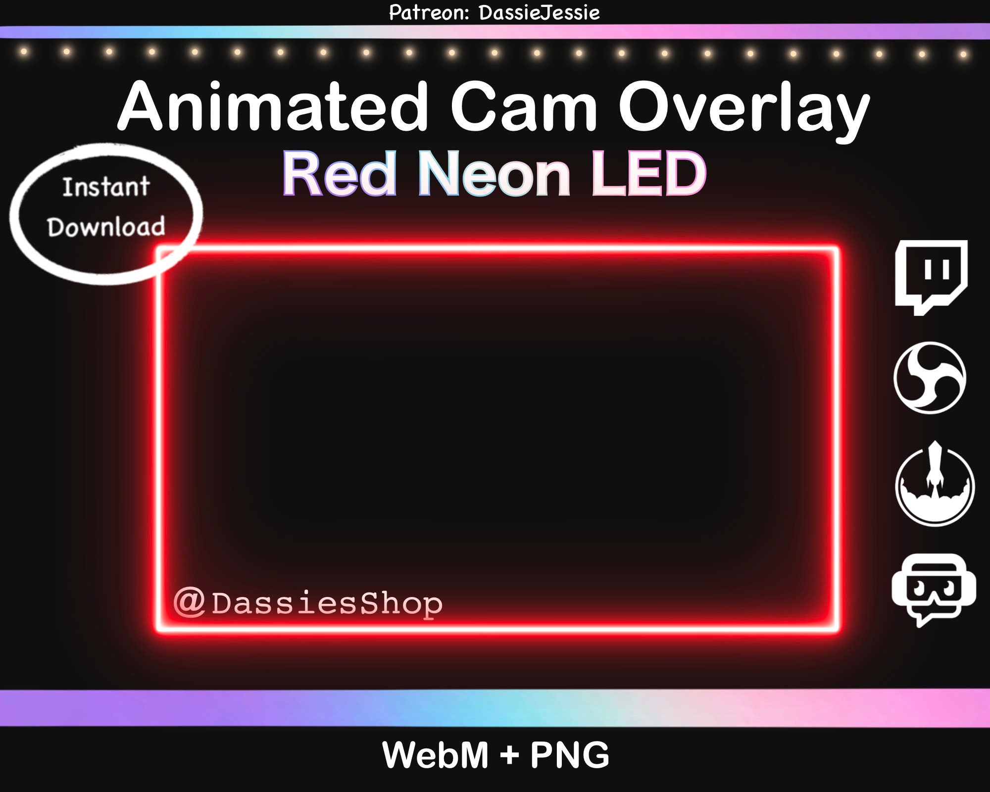 Twitch Neon Animated Camera Overlay Package | Red LED - Etsy UK