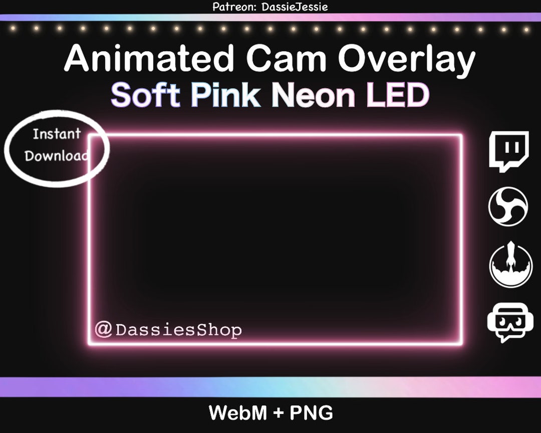 Twitch Neon Animated Camera Overlay Package | Dark / Soft Pink LED - Etsy