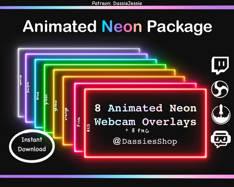 Twitch Neon Animated Camera Overlay Package | All Colours - Etsy