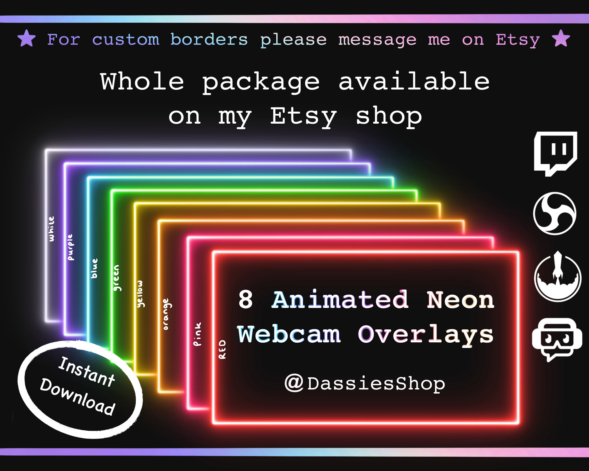 Twitch Neon Animated Camera Overlay Package | Yellow LED - Etsy