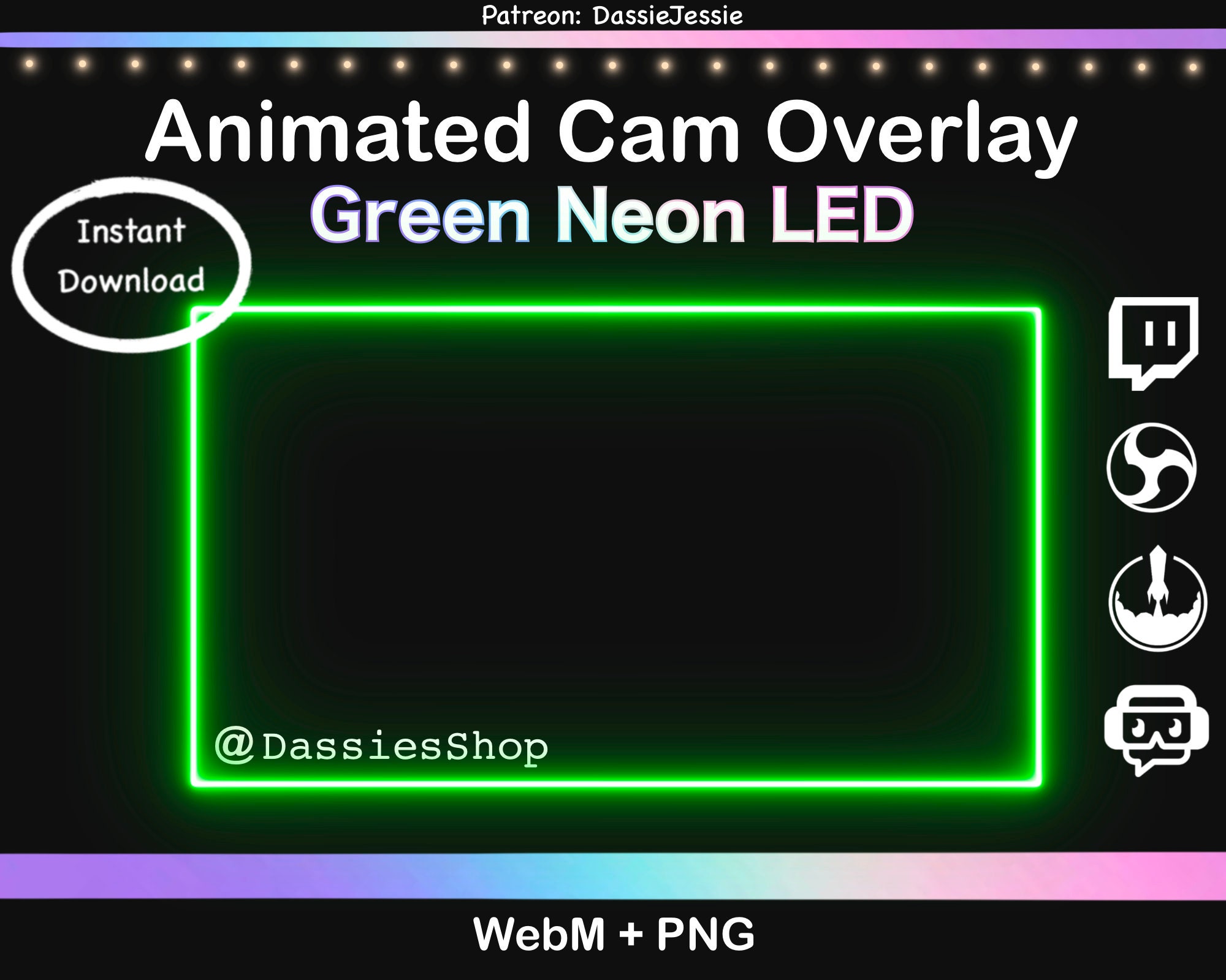 Twitch Neon Animated Camera Overlay Package | Green LED - Etsy