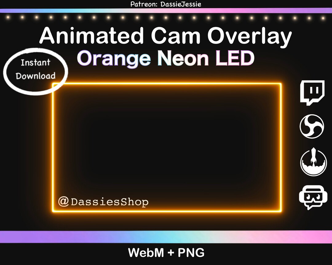 Twitch Neon Animated Camera Overlay Package | Orange LED - Etsy