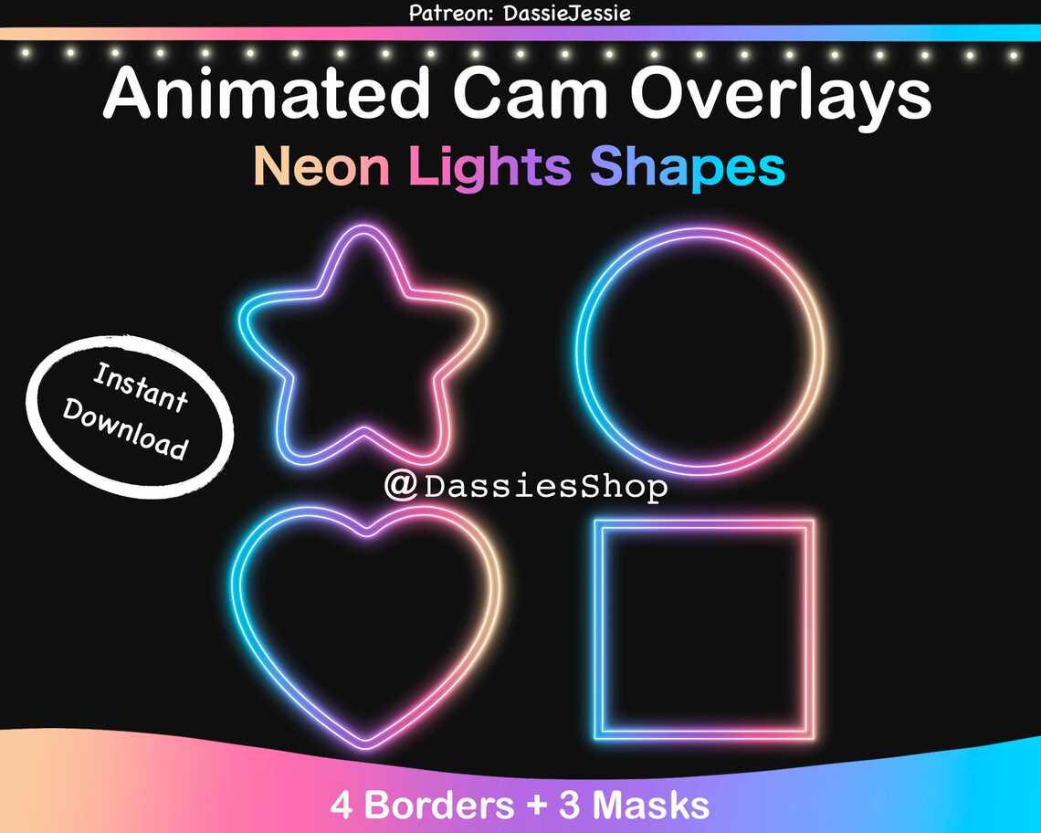 Twitch Animated Camera Overlay | Neon Lights Shapes - Etsy
