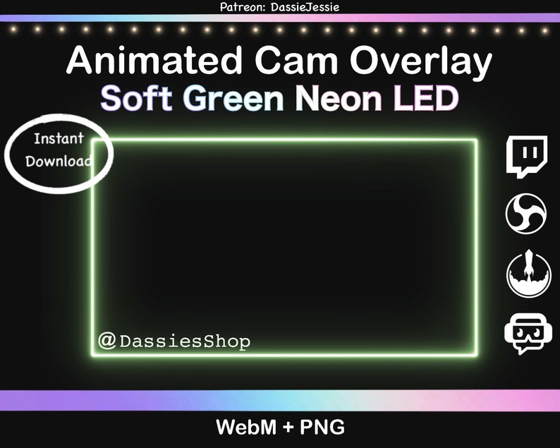 Twitch Neon Animated Camera Overlay Package | Dark/soft Greenled - Etsy