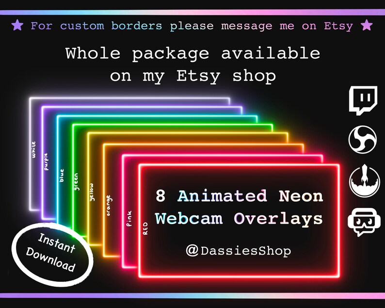 Twitch Neon Animated Camera Overlay Package | Green LED - Etsy