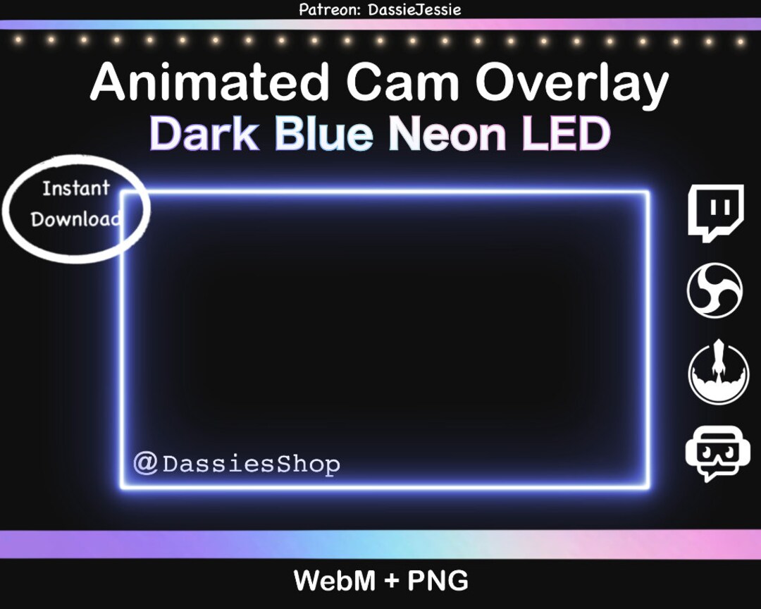 Twitch Neon Animated Camera Overlay Package Dark Blue LED - Etsy