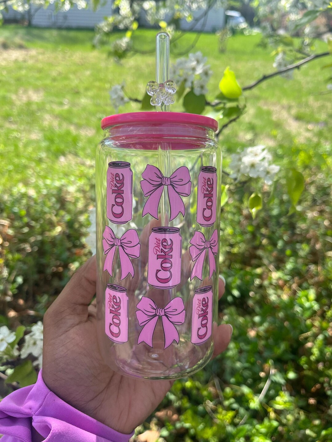 Diet Coke Glass Can Cup: Coquette Bows, Iced Coffee, 16oz Libbey Glass ...