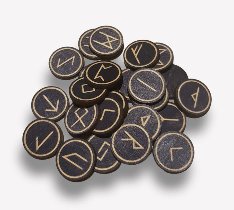Black Round Engraved Viking Runes - Etsy