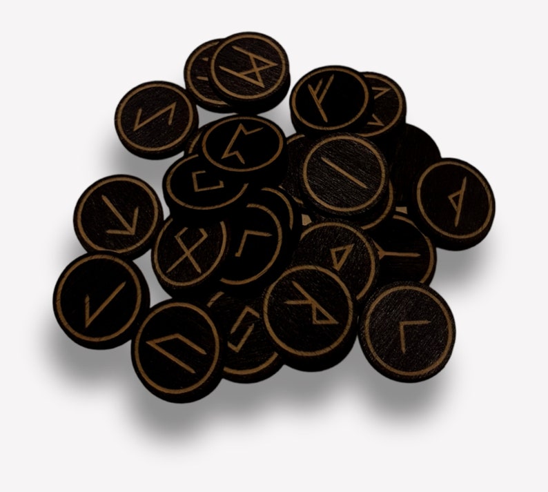 Black Round Engraved Viking Runes - Etsy
