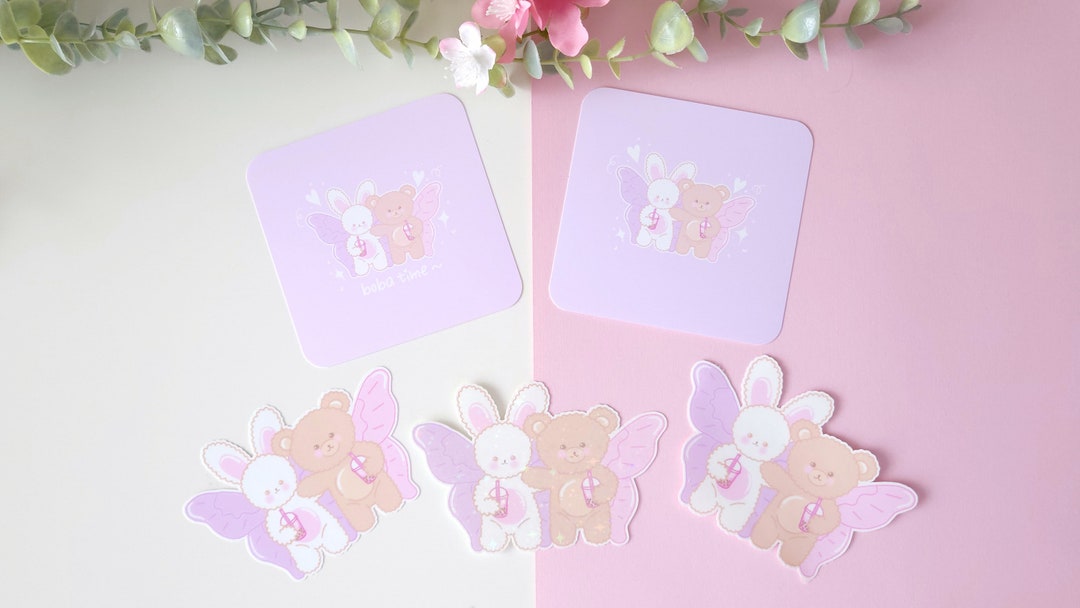 Boba Time Art Print Sticker Waterproof Sticker Decal Bear Stuffy Bunny ...