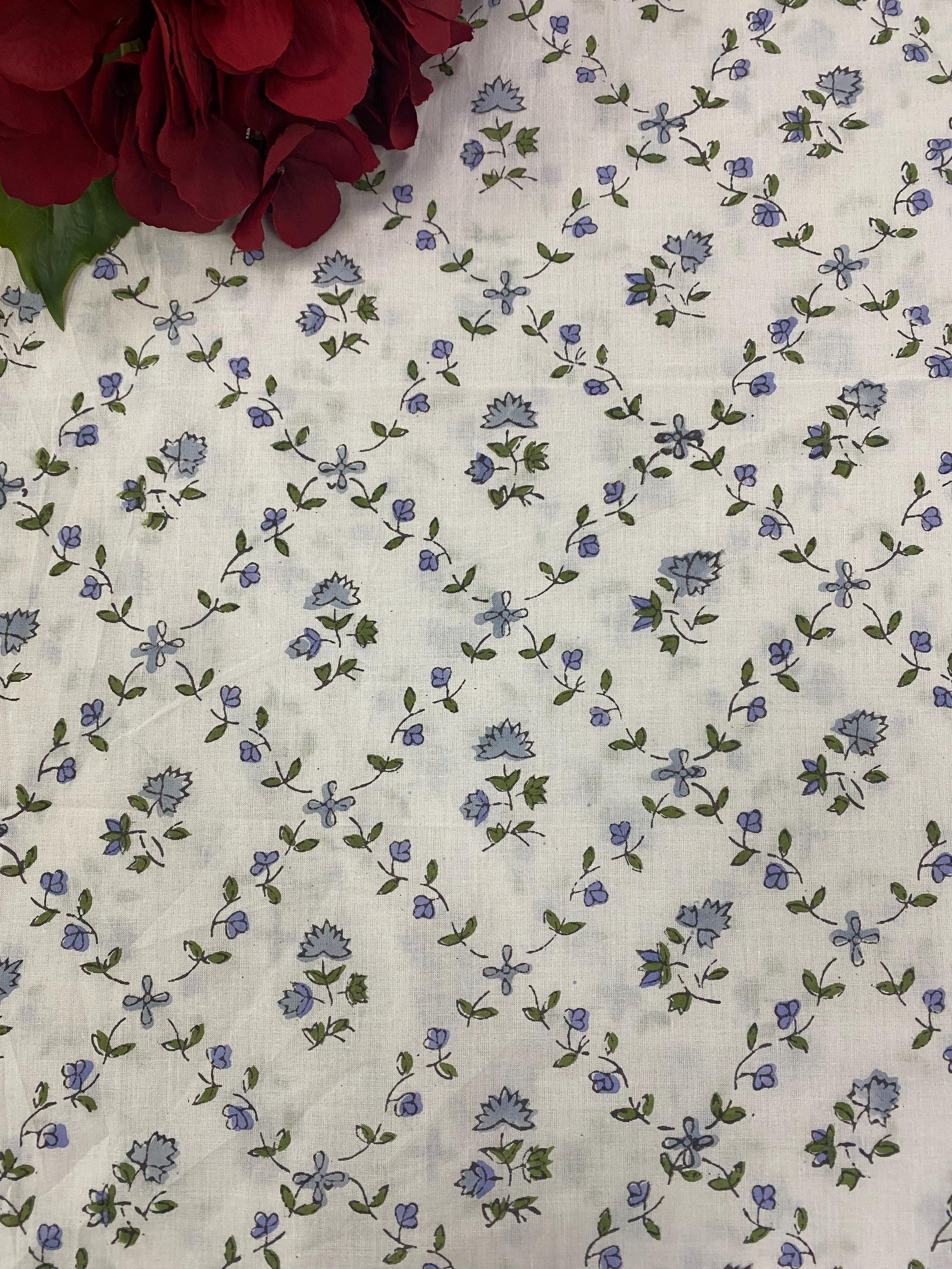 Powder Blue Cotton Fabric by the Yard – Hand Block Printed Textile for ...