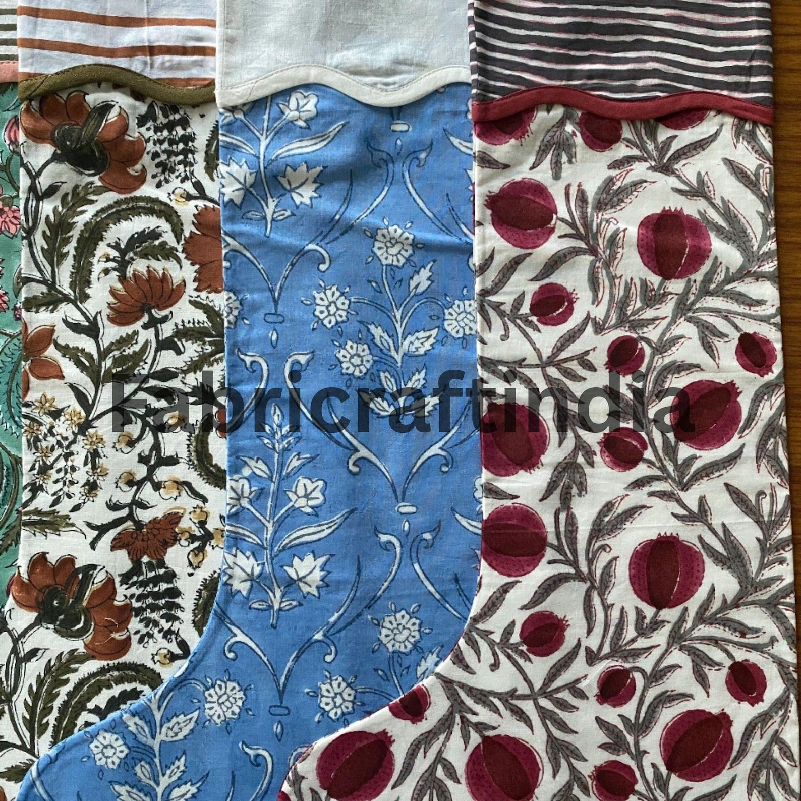 Mix Christmas Stockings, Hand Block Printed Cotton Floral Christmas ...