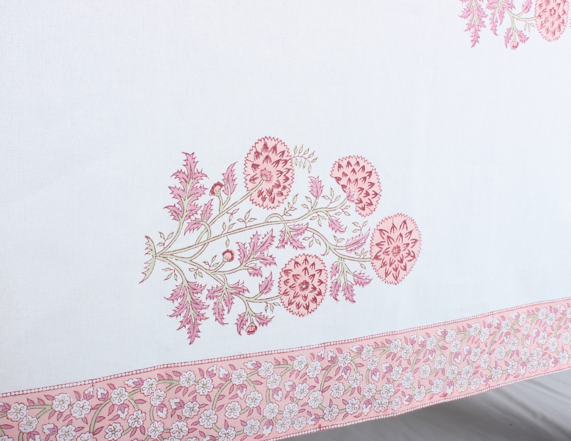 Tablecloth, Salmon Pink Indian Hand Block Floral Printed Table Top ...