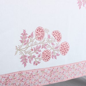 Tablecloth, Salmon Pink Indian Hand Block Floral Printed Table Top ...