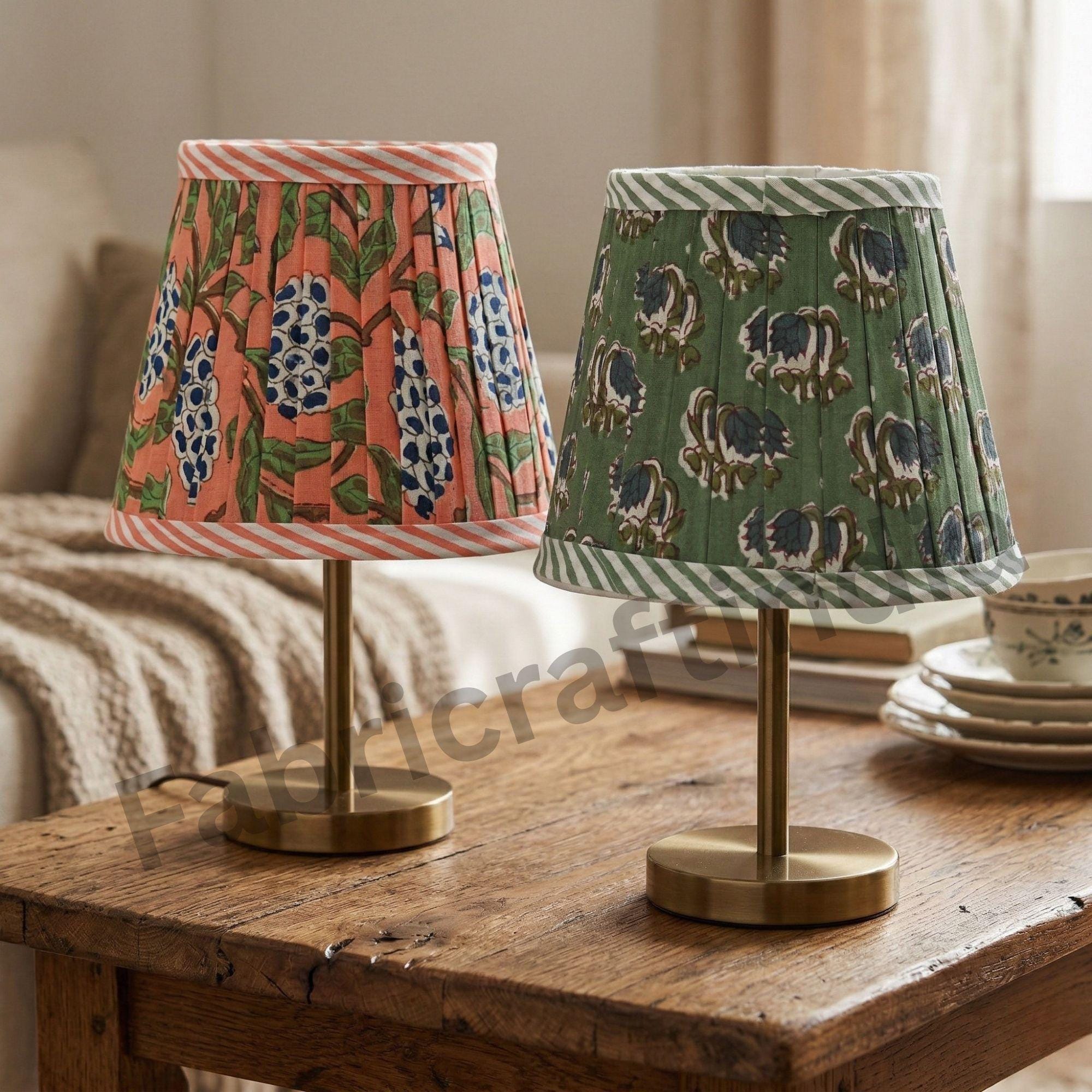 Floral Lampshade, Pure Cotton Fabric Pleated Lamp Shade Small Size Top ...