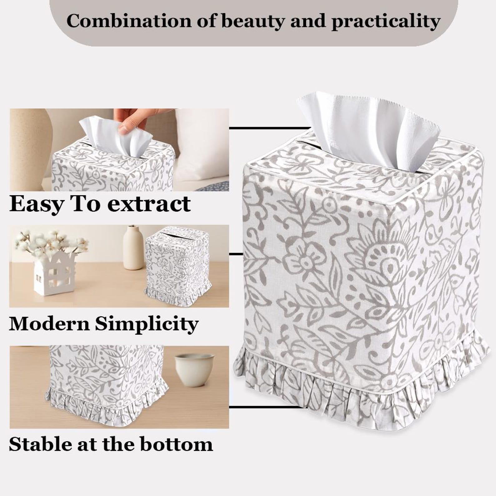 Taupe Jaal Handmade Block Printed Tissue Box Cover, Ruffle Cotton Case ...