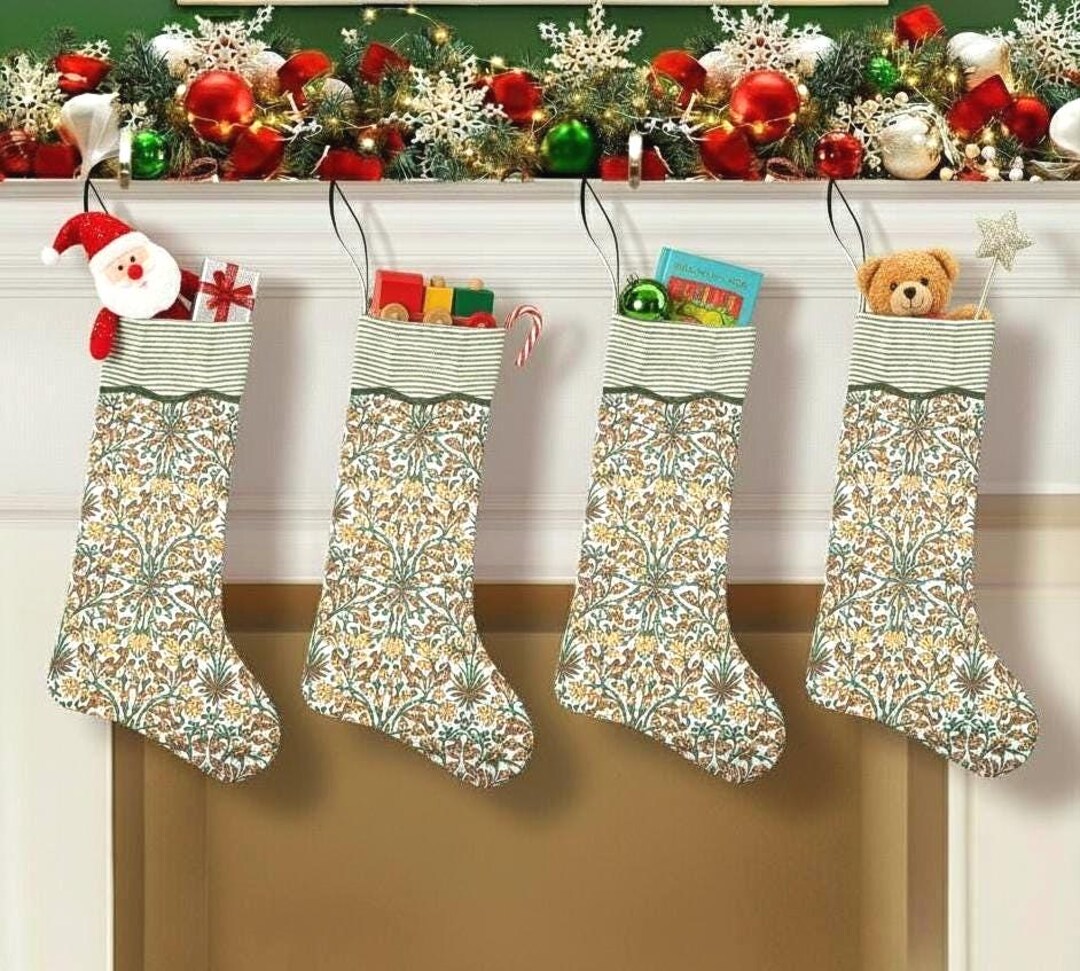 Goldenrod Yellow Hand Block Printed Christmas Stockings, Cotton ...